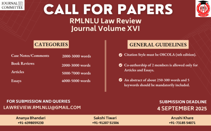 Call for Papers by RMLNLU Law Review Volume XVI (2025-26) – The RMLNLU ...